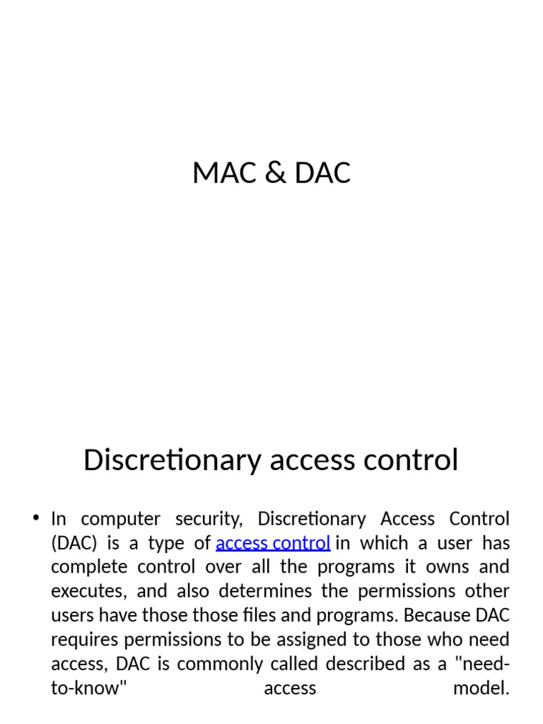 MAC & DAC | PDF | Computer Access Control | Classified Information