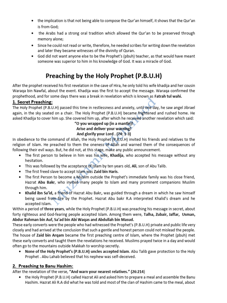 Preaching by The H.P (Muzzamil Notes) | PDF | Muhammad | Life Of Muhammad