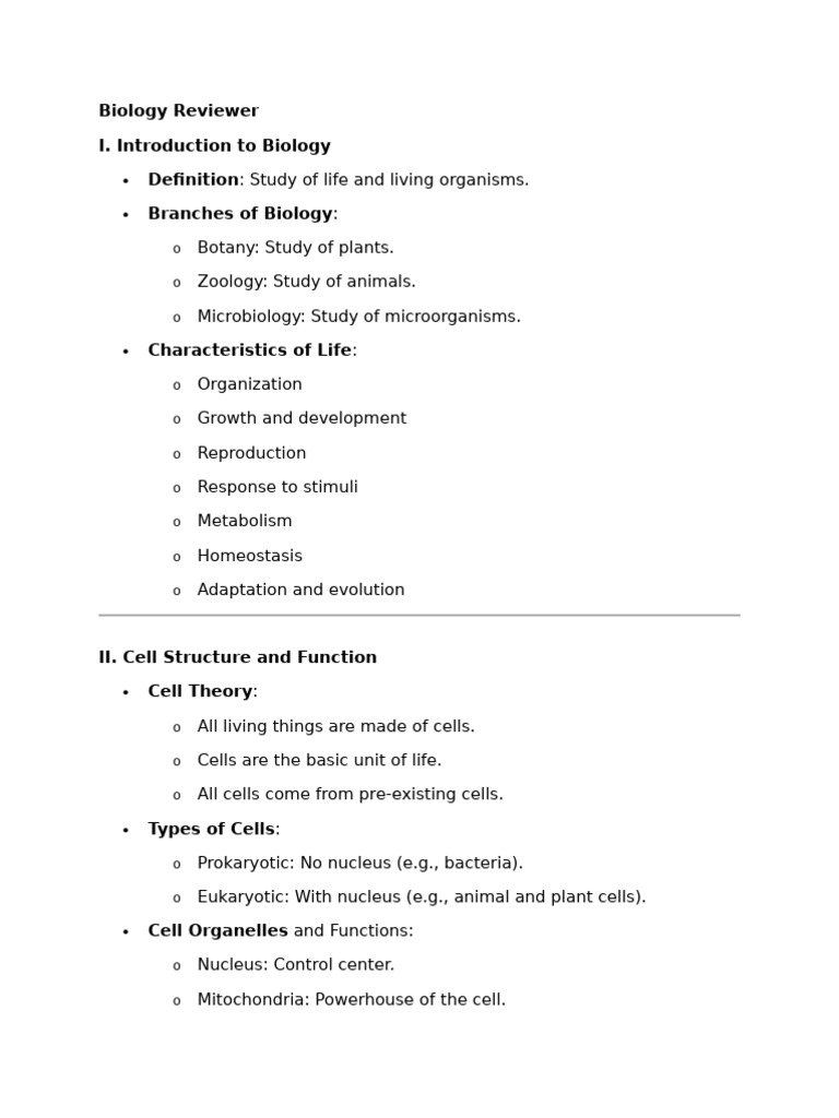 Biology Reviewer | PDF | Cell (Biology) | Biology