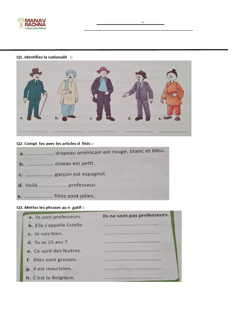 FRENCH WORKSHEET - GRADE 6 - Les Nationalities | PDF
