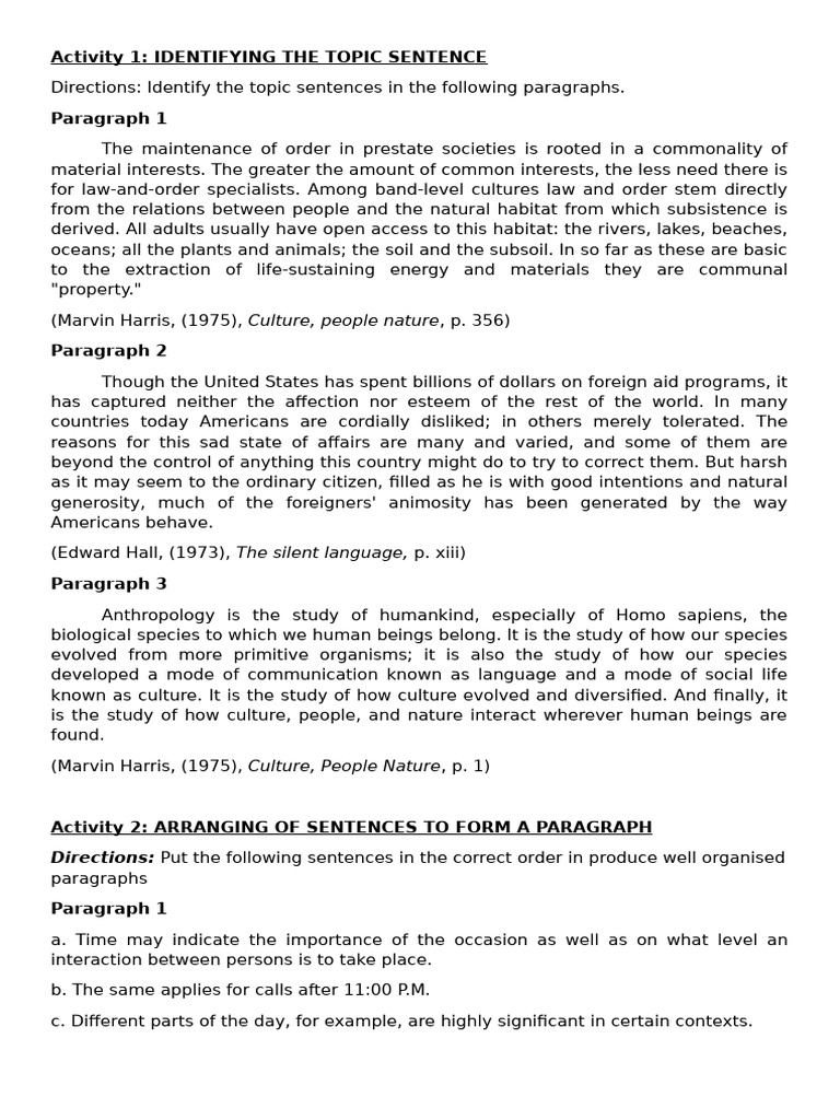 Activity - PARAGRAPH WRITING | PDF | Human | Behavioural Sciences