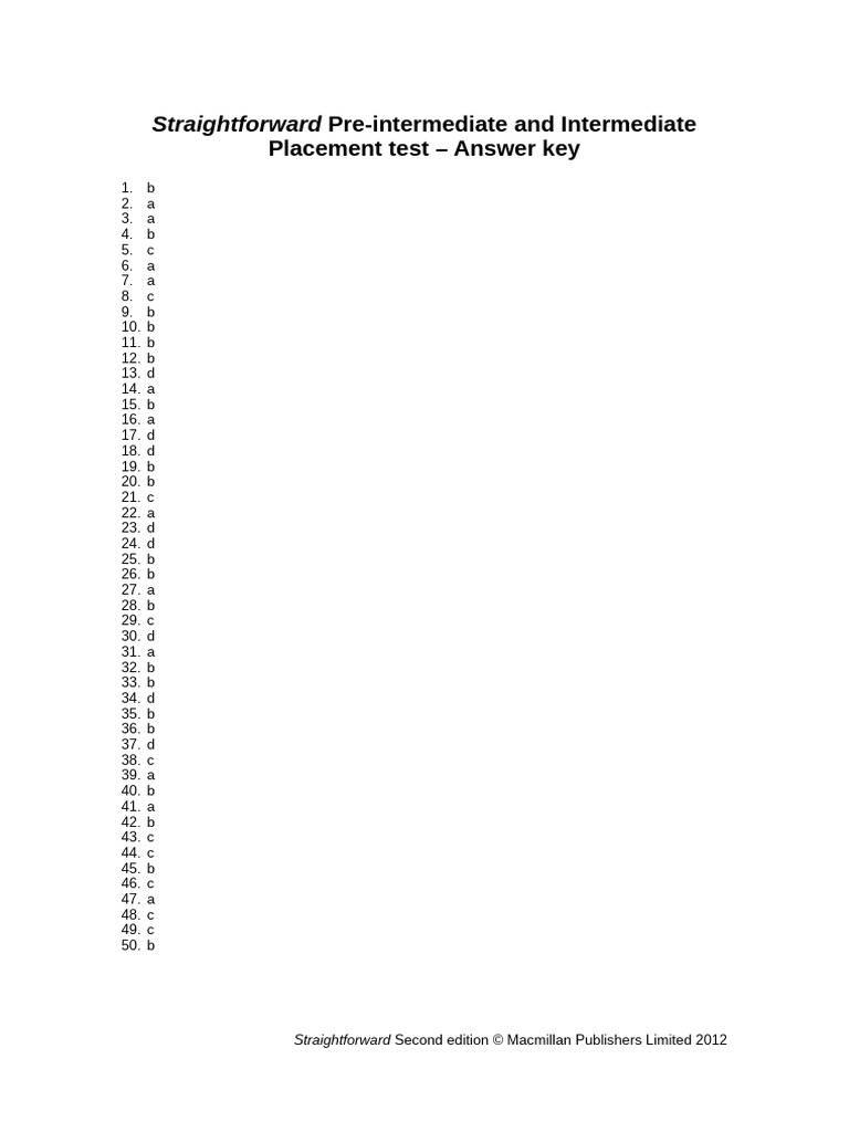 Placement Test Answer Key | PDF