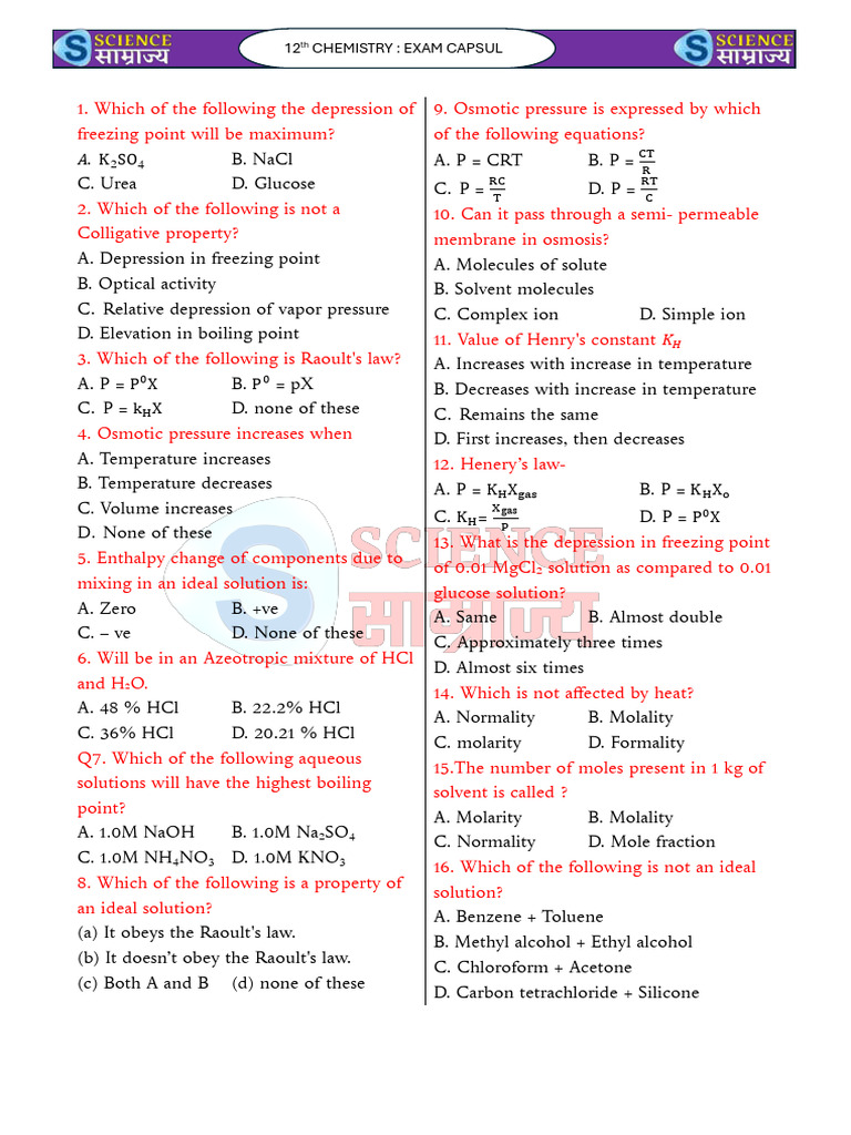 Chemistry Exam Prep for 12th Grade | PDF | Phases Of Matter ...