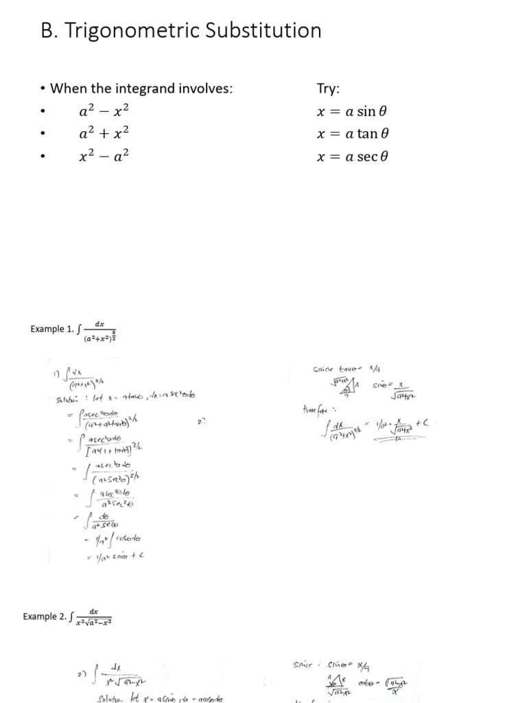 Trigonometric Substitution Guide | PDF