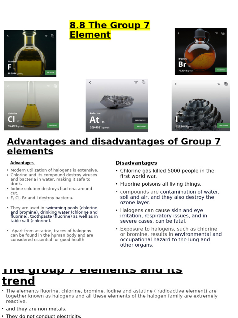 The Group 7 elements | PDF | Chlorine | Iodine
