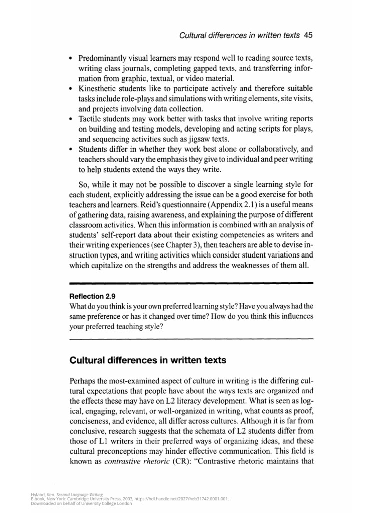 20 Cultural Differences in Written Texts Page 45 | PDF | Second Language | Learning Styles