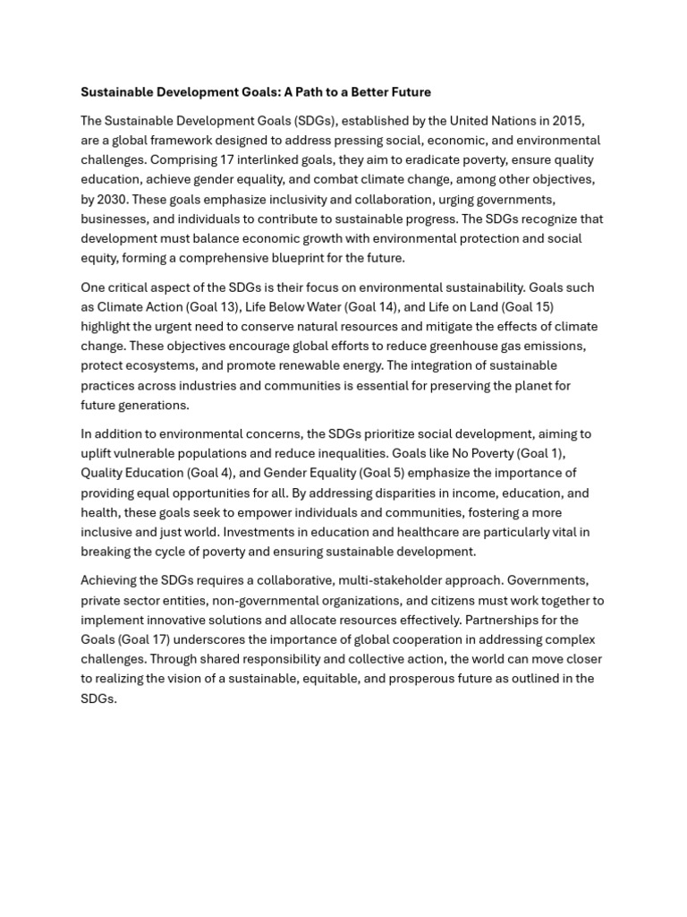 Sustainable Development Goals | PDF