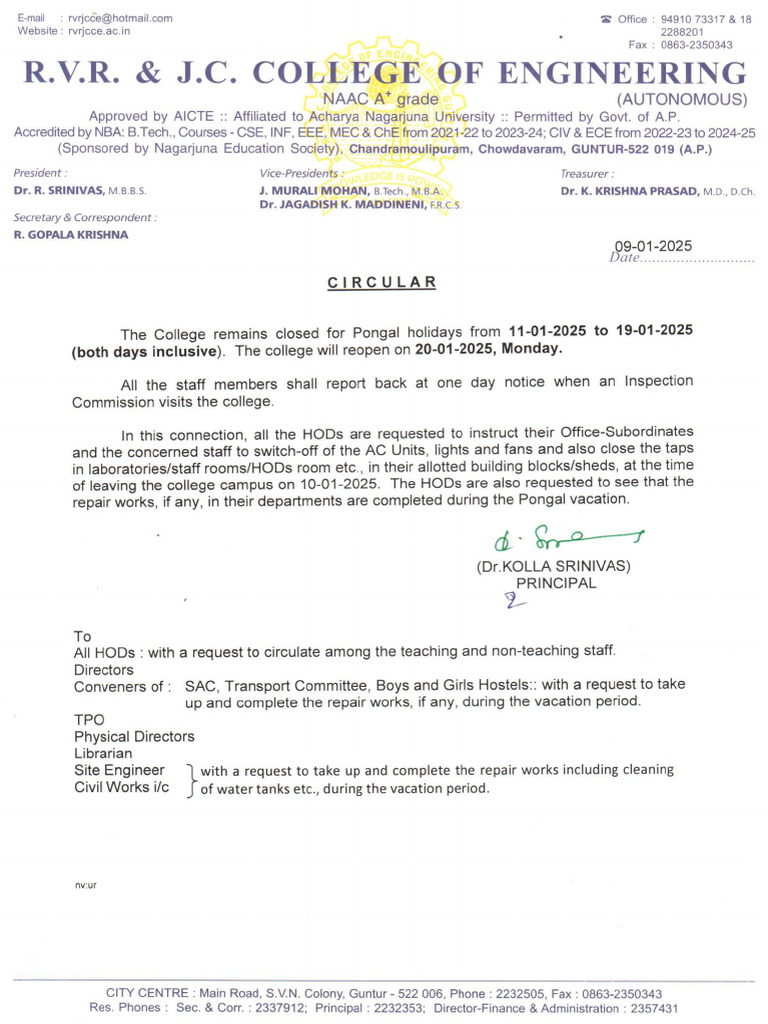 Circular Pongal Holidays | PDF