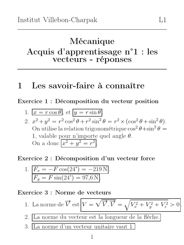 TD_1_Mecanique_Correction_Roxane | PDF | Algèbre | Angle