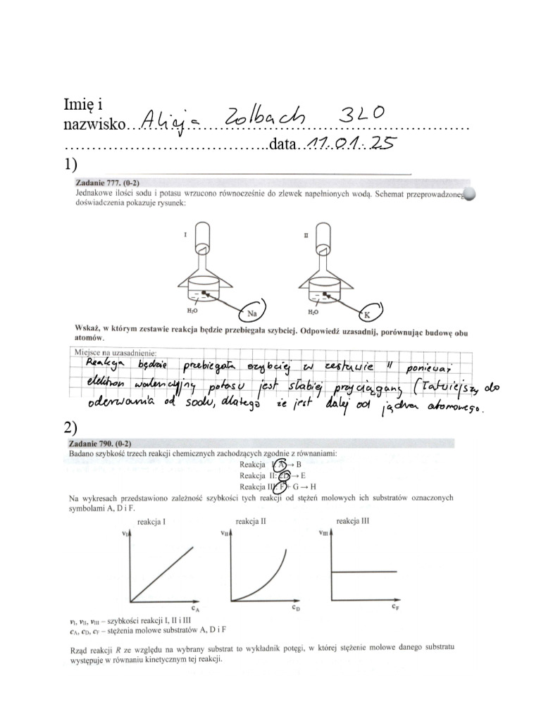 Szybkość Reakcji, Entalpia, Stałą Równowagowa, Przekora Sprawdzian ...