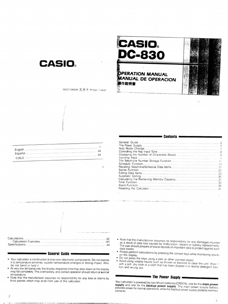 Calculator Dc830 Om Casio en | PDF