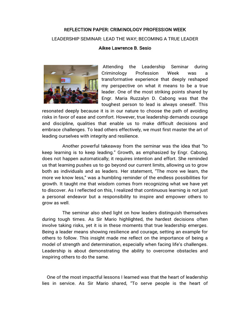 Reflection Paper-Wps Office | PDF | Disciplines | Leadership