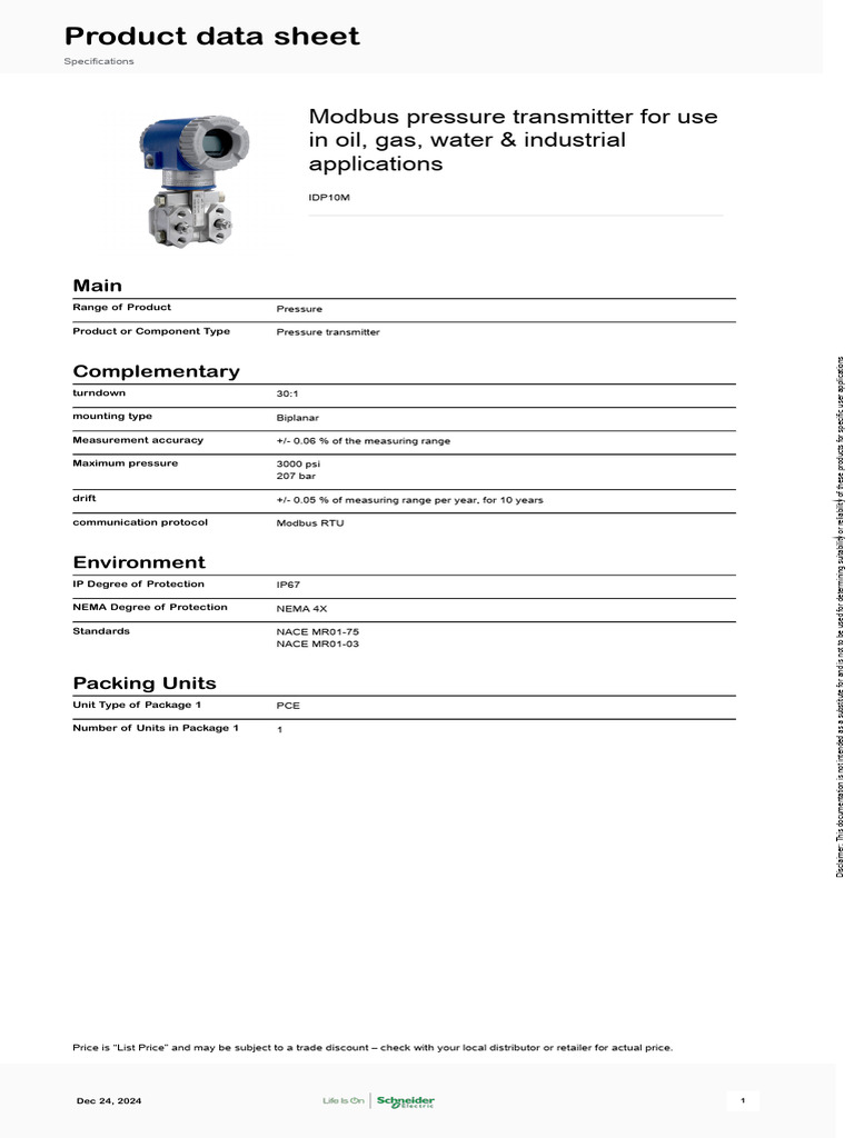 Schneider Electric - Foxboro-Pressure-Transmitters - IDP10M | PDF ...