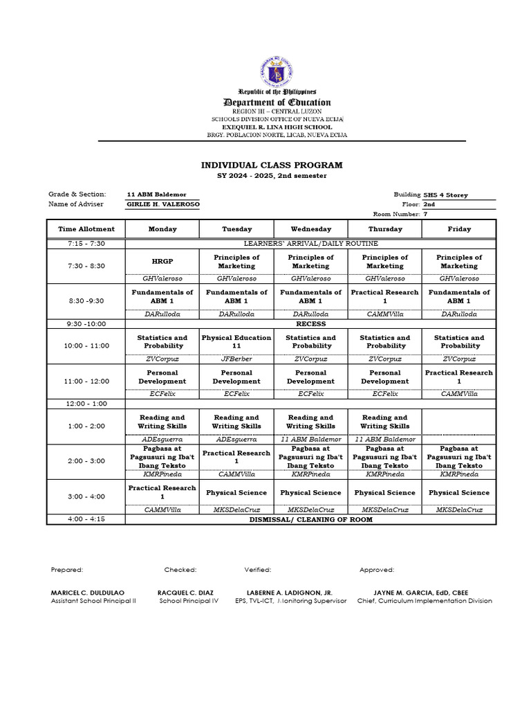 2nd Sem Individual Class Program | PDF | Science