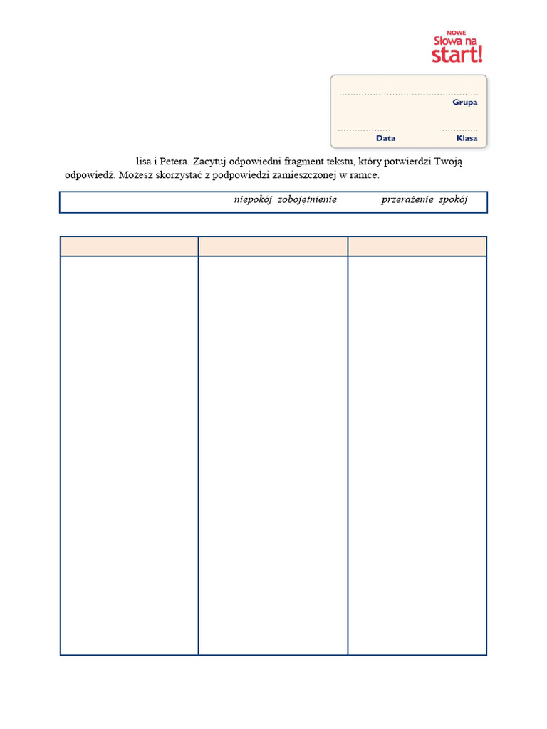 Rozdzial 1 Temat 8 Karta Pracy Trudne Uczucia | PDF