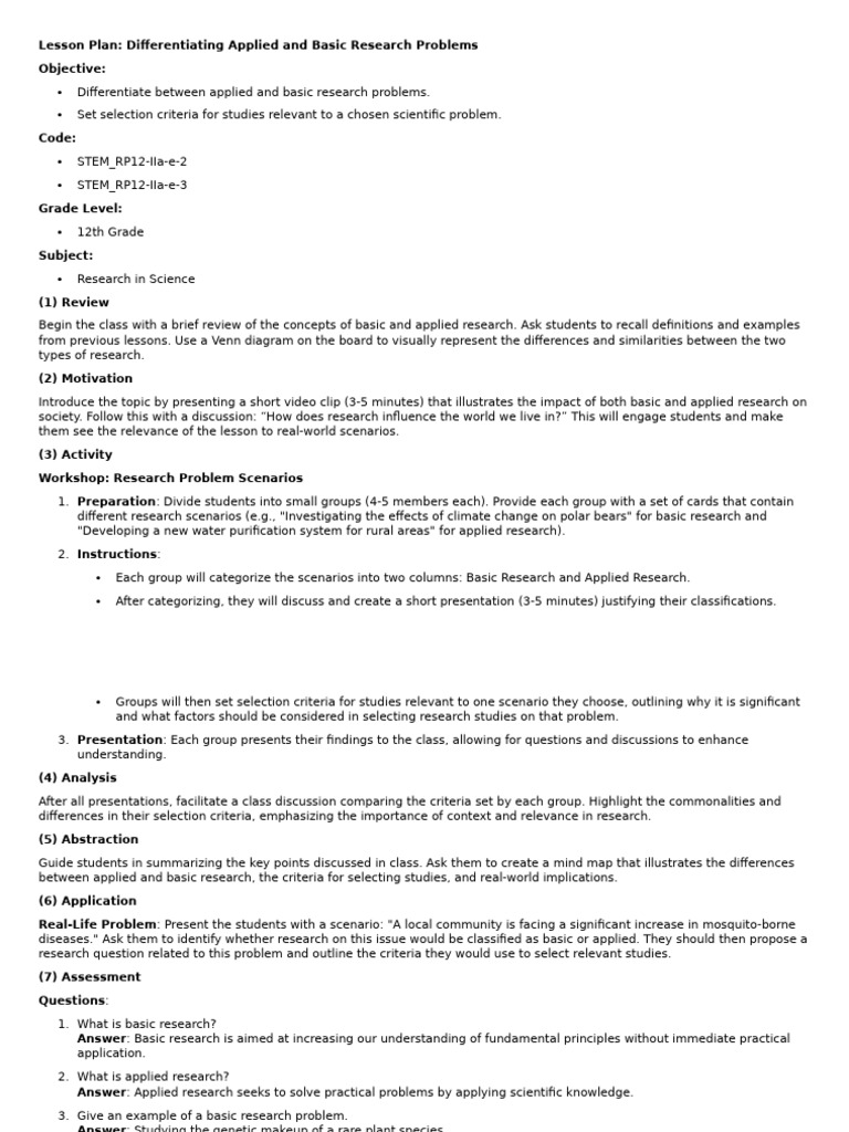 Differentiating Basic vs. Applied Research | PDF | Cognitive Science | Science