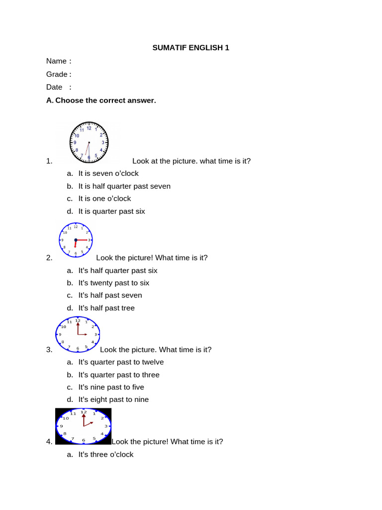 English Time Quiz for Beginners | PDF