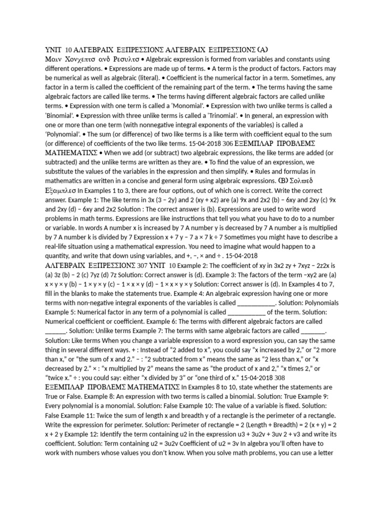 Algebraic Expression Is Formed From Variables and Constants Using ...
