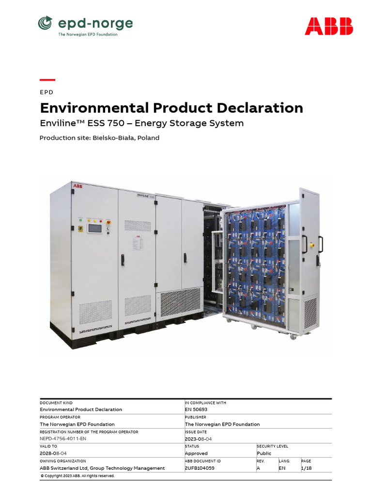 EPD Envilin ESS 750 Energy Storage System | PDF | Life Cycle Assessment | Waste