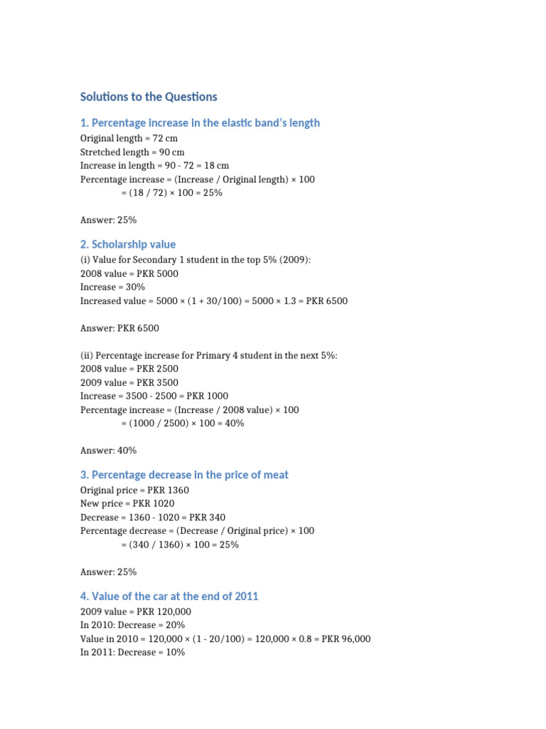 Calculating Percentage Changes and Values | PDF