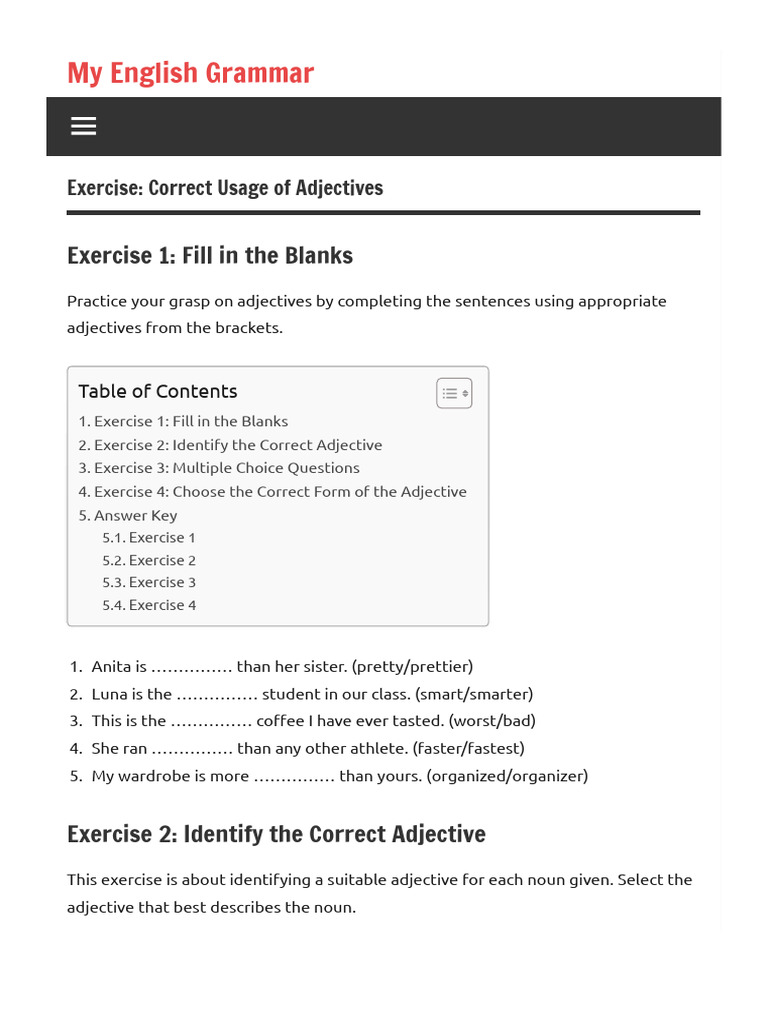 Adjective Exercises for Learners | PDF | English Grammar | Adjective