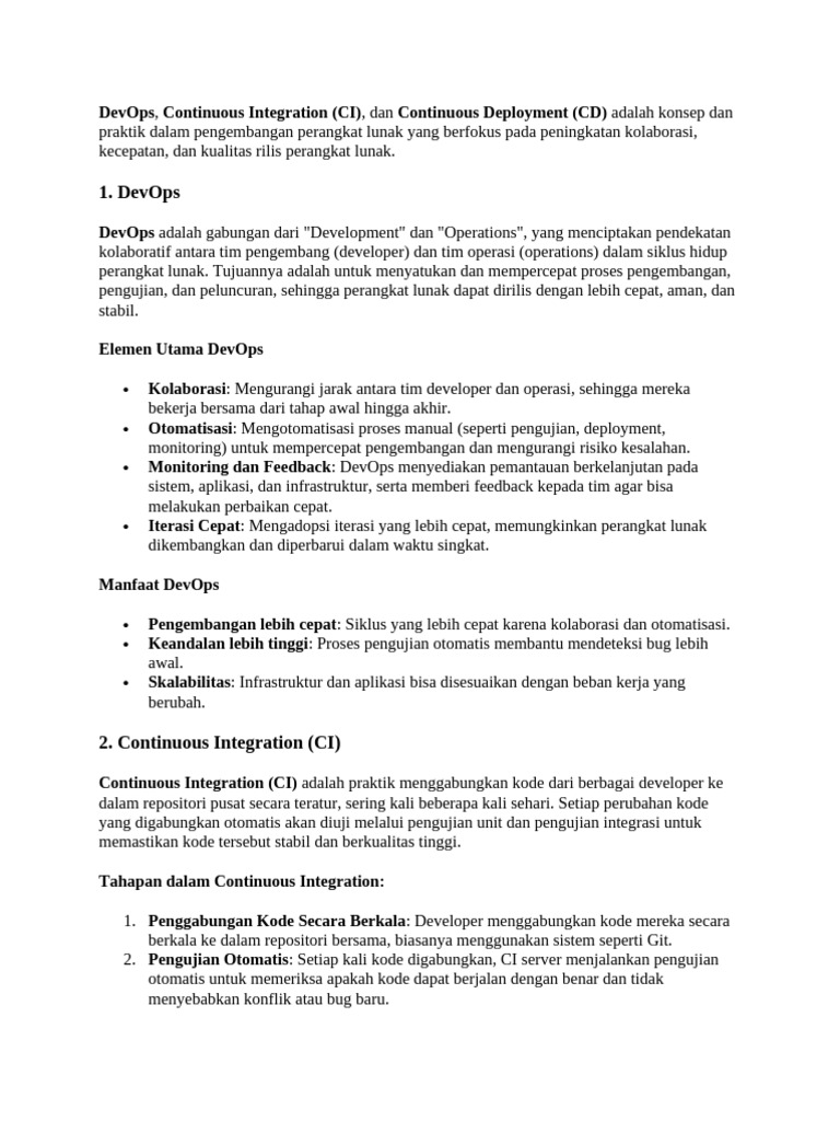 DevOps, Continuous Integration Dan Continuous Deployment (CI - CD) | PDF