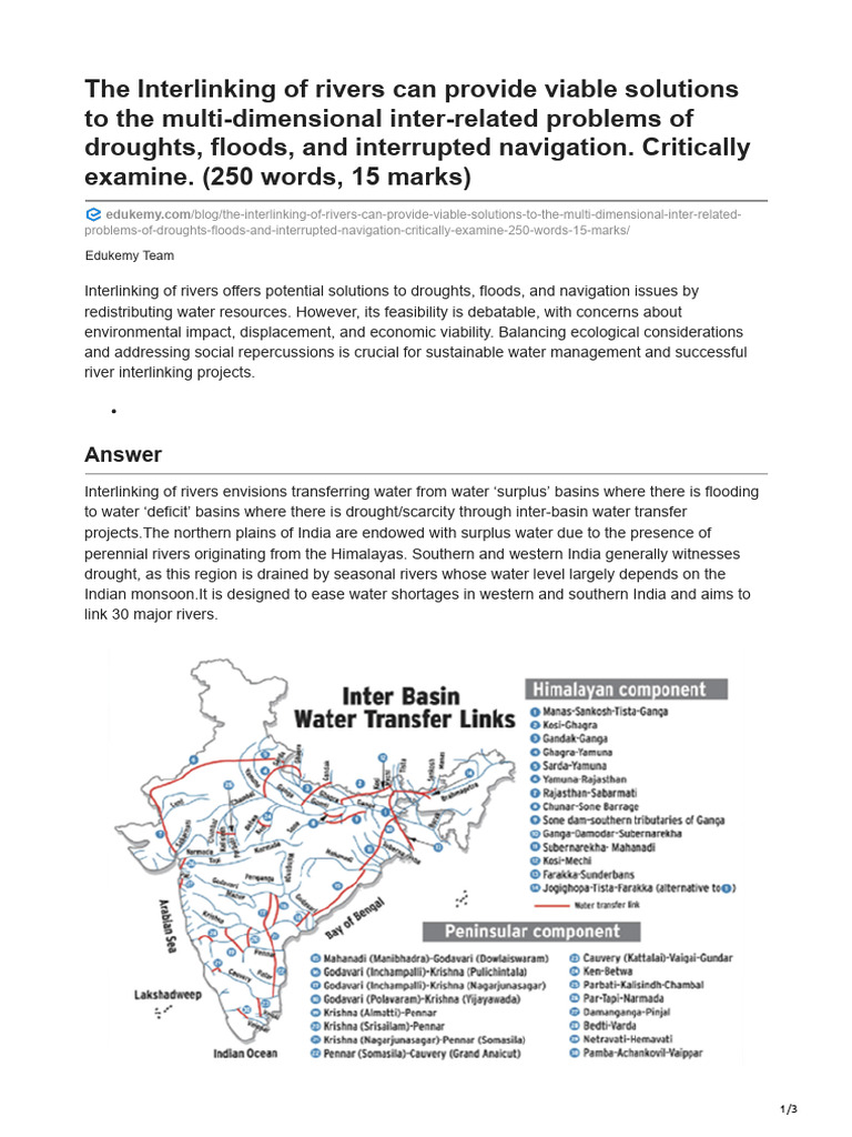 The Interlinking of Rivers Can Provide Viable Solutions To The Multi ...