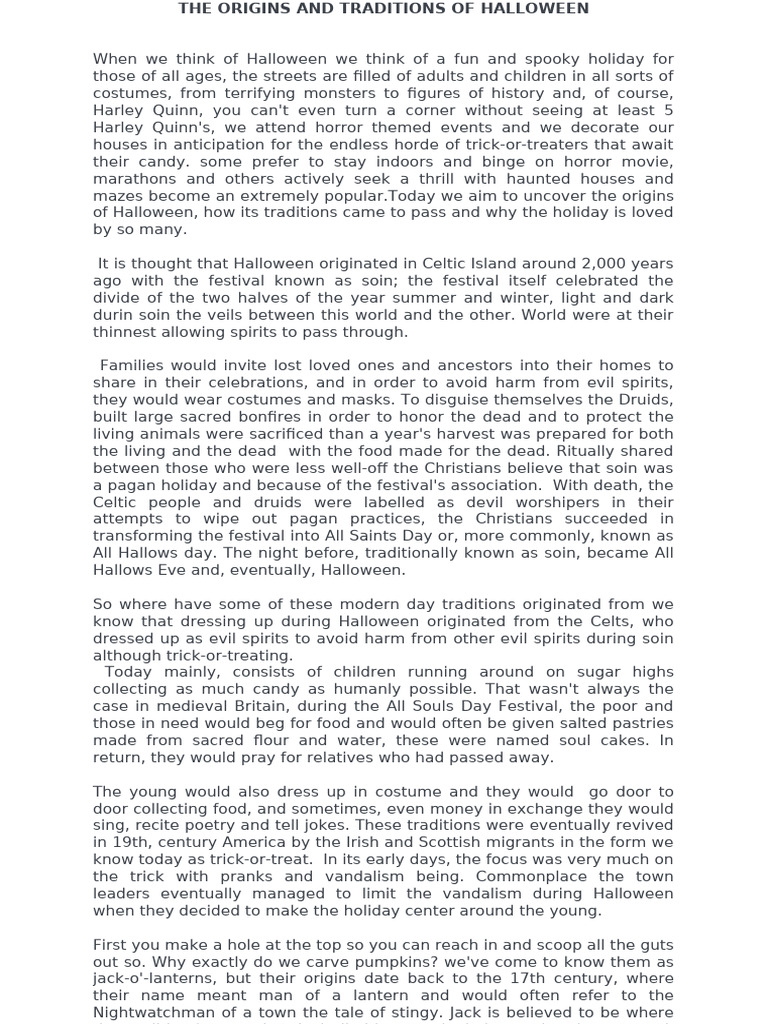 THE ORIGINALS AND TRADITIONS OF HALLOWEN | PDF | Halloween | Trick Or ...