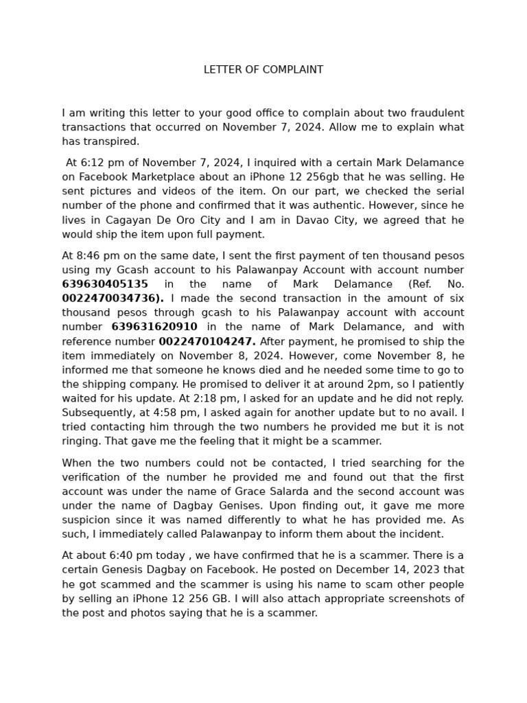LETTER OF COMPLAINT | PDF