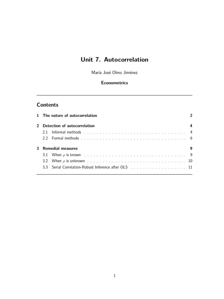 Unit7 Autocorrelation | PDF | Ordinary Least Squares | Autocorrelation