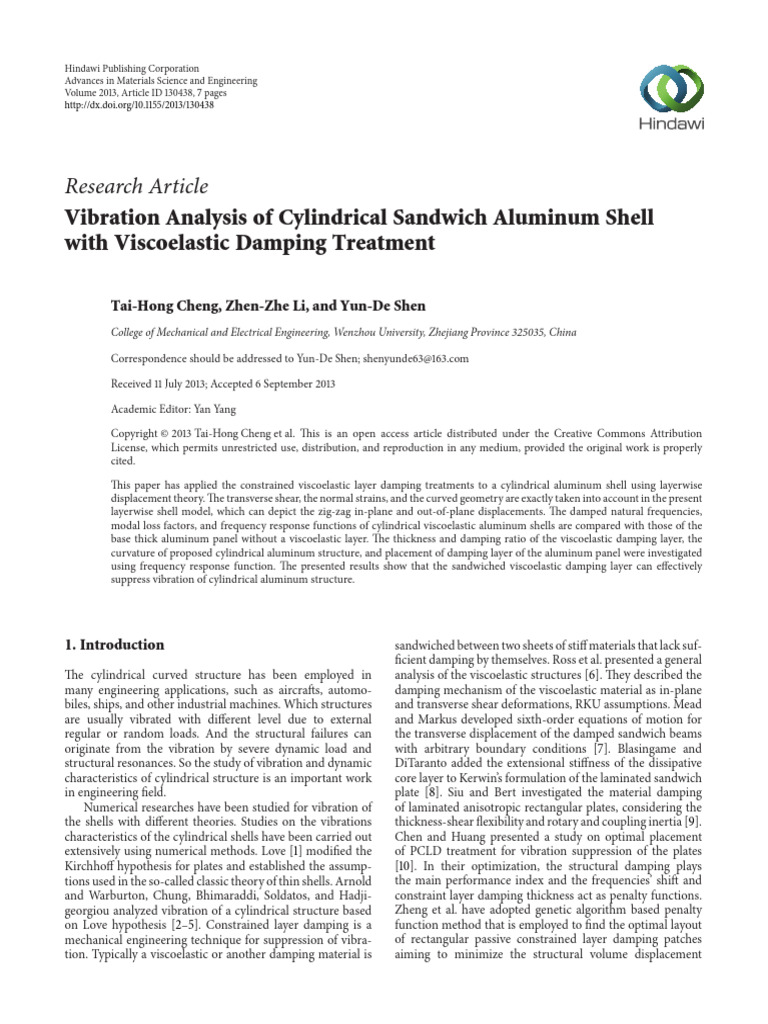 Vibration Analysis of Cylindrical Sandwich Aluminum Shell With ...