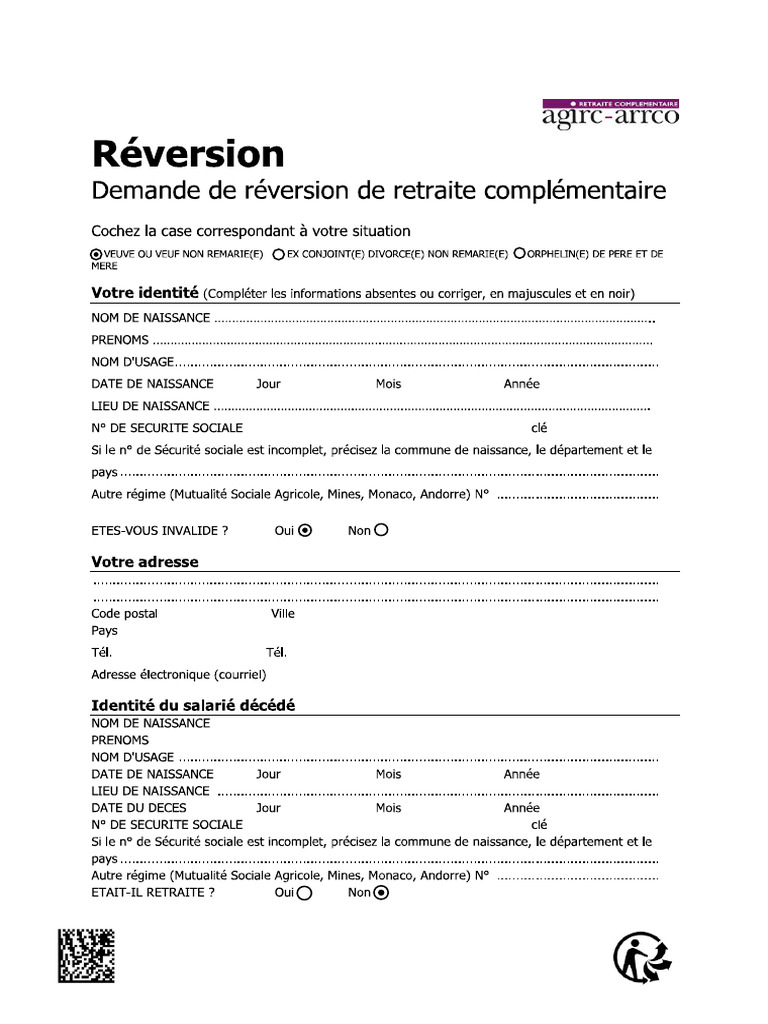 Formulaire de Réversion | PDF