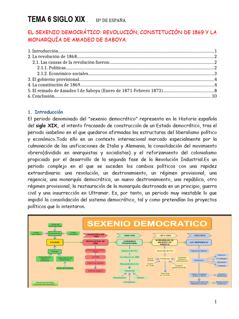 TEMA 6 El Sexenio Revolucionario REGENCIA Y MONARQUIA | PDF | España | Democracia