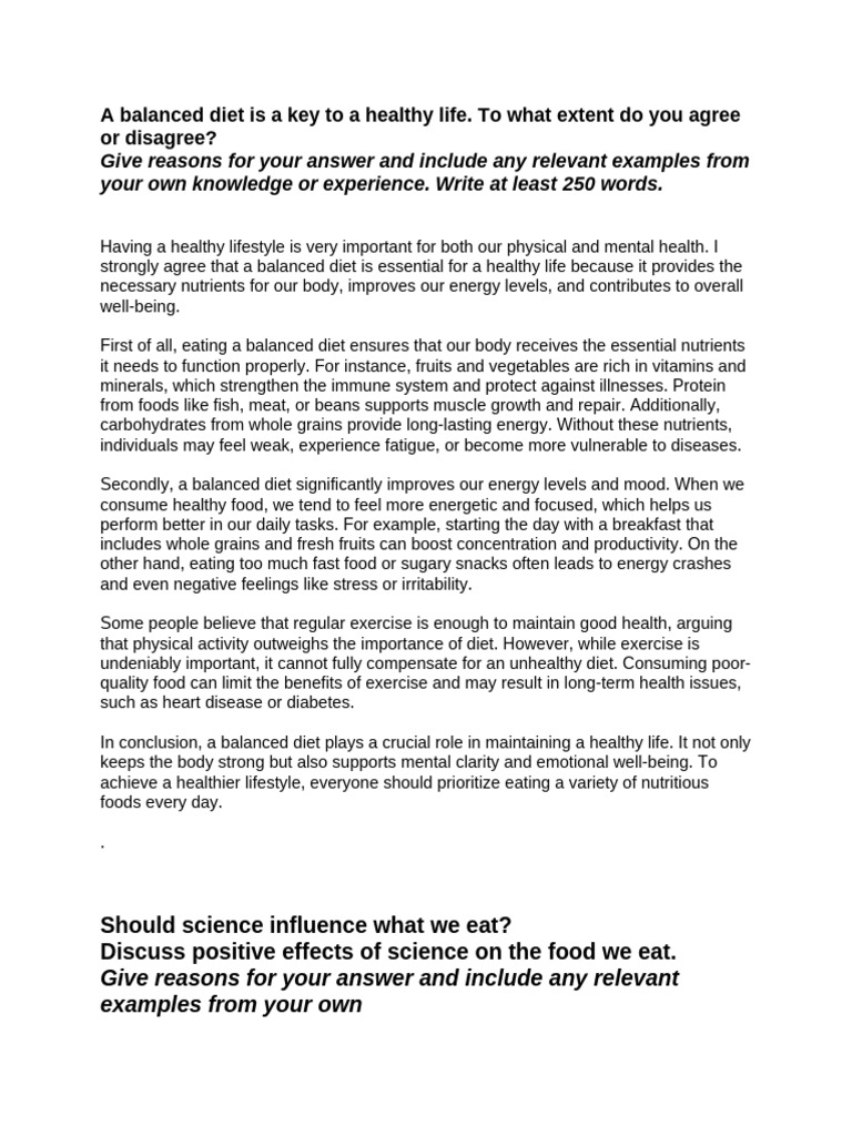 A balanced diet is a key to a healthy life | PDF | Healthy Diet | Diet (Nutrition)