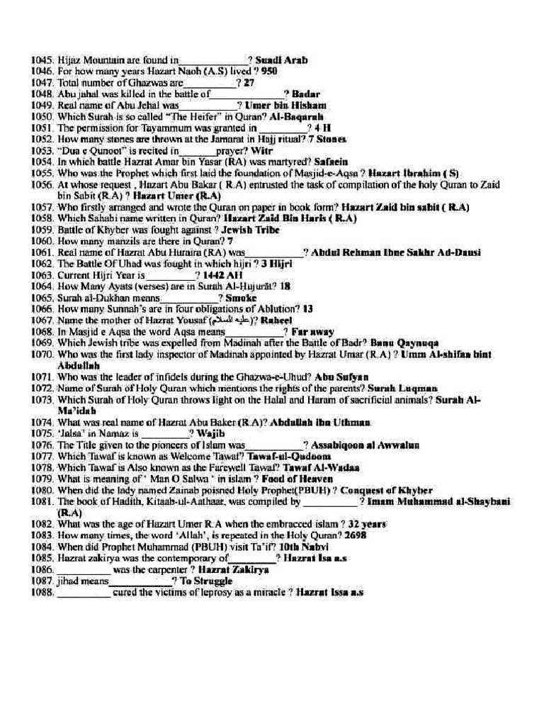 Islamiat CSS MCQS | PDF