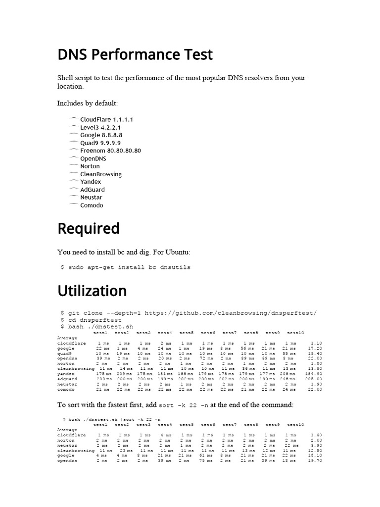 DNS Performance Test | PDF | Software | Operating System Technology