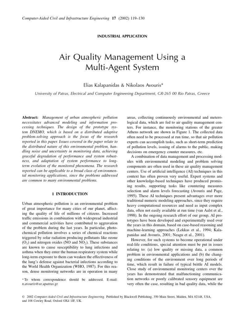 Air Quality Management Using A Multi-Agent System | PDF | Artificial Intelligence | Intelligence ...
