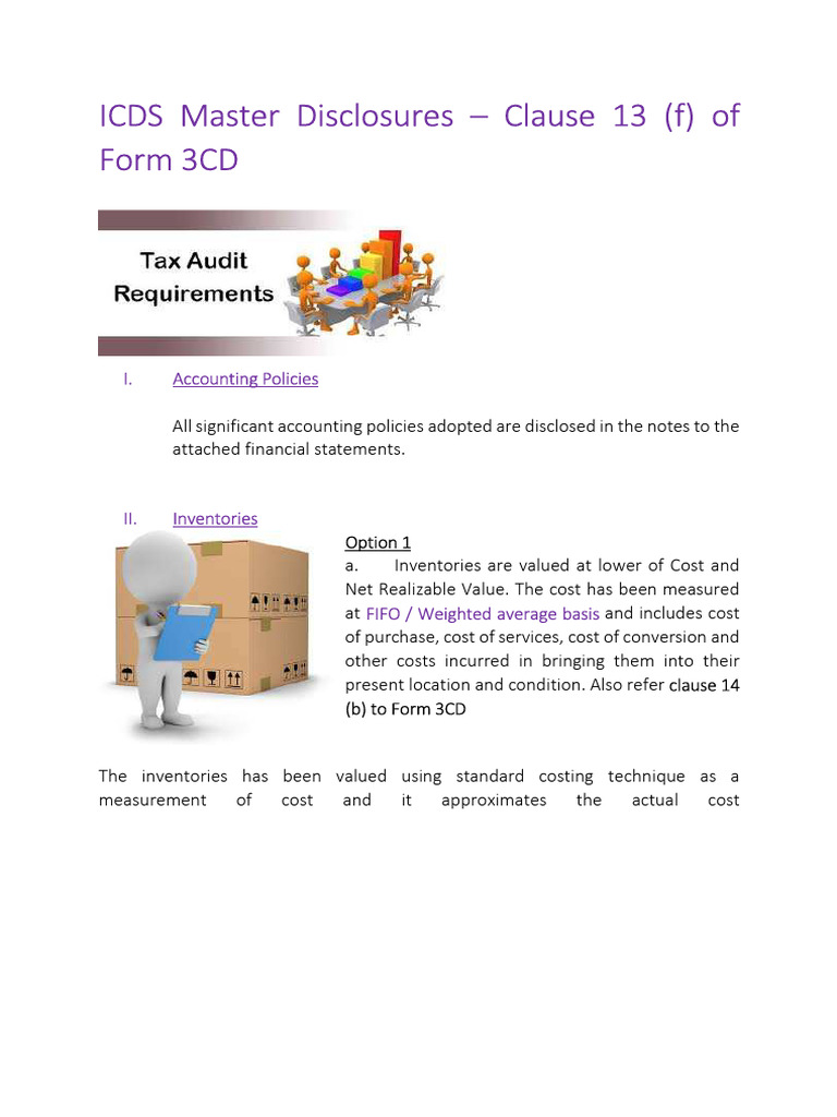 ICDS Master Disclosures - Clause 13 F of Form 3CD | PDF | Inventory ...