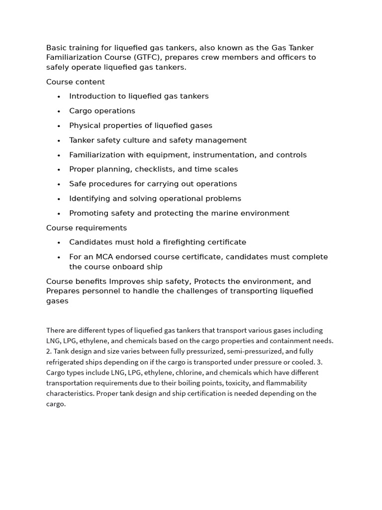 Gas Tanker Familiarization Course Overview | PDF