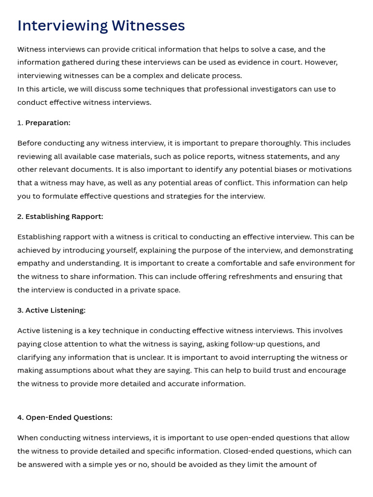 Interviewing Witnesses | PDF | Witness | Communication