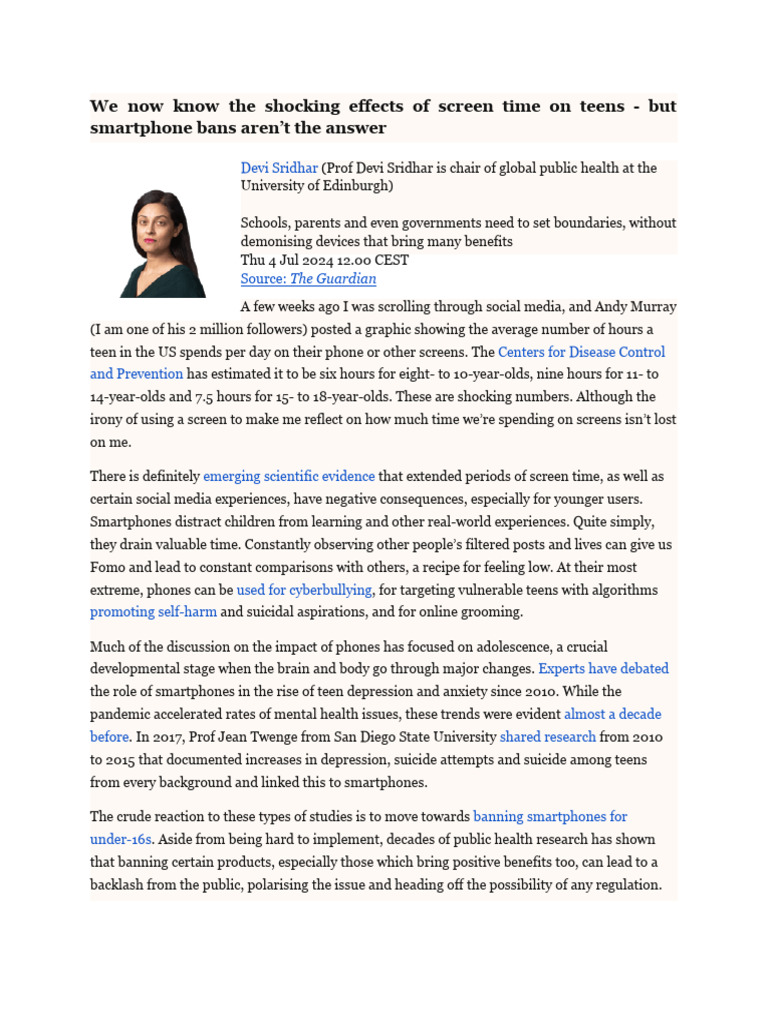 Text For The Debate On 17 - 01 - 2024 - Smartphone Bans | PDF