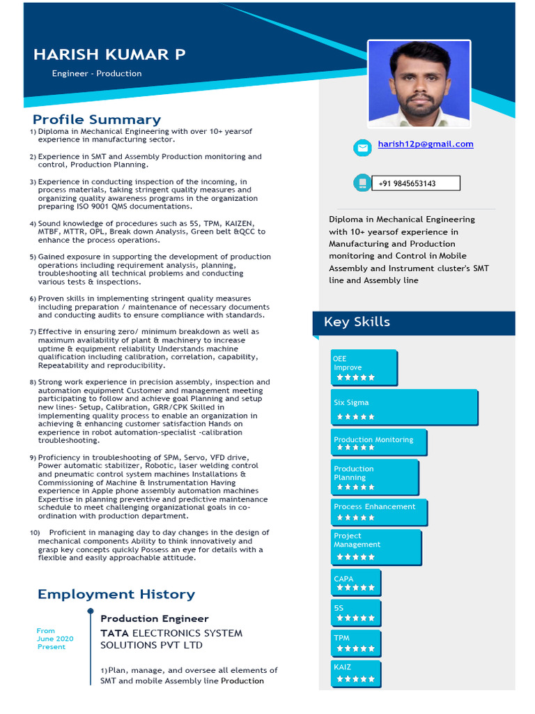 HARISH RESUME 20-08-2024 - Production | PDF | Computer Aided Design | Automation
