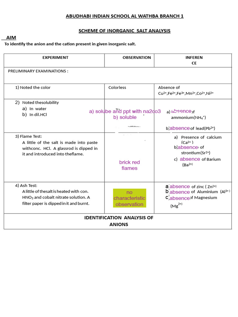 Salt Analysis Writing Format Example | PDF | Ammonium | Salt (Chemistry)