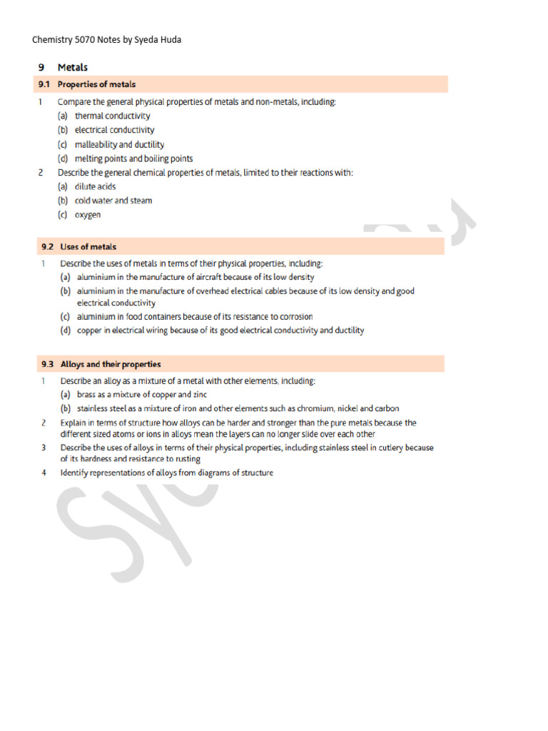Metals Notes 2024-25 | PDF | Alloy | Rust