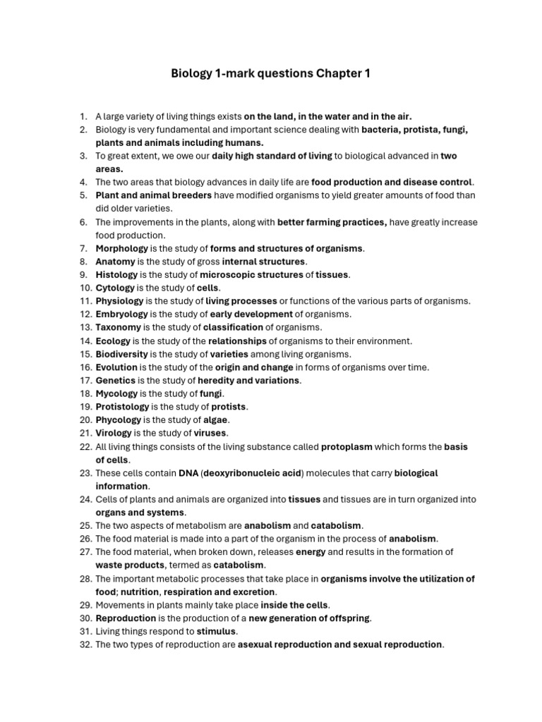 Biology Key Concepts and Definitions | PDF | Biology | Archaea