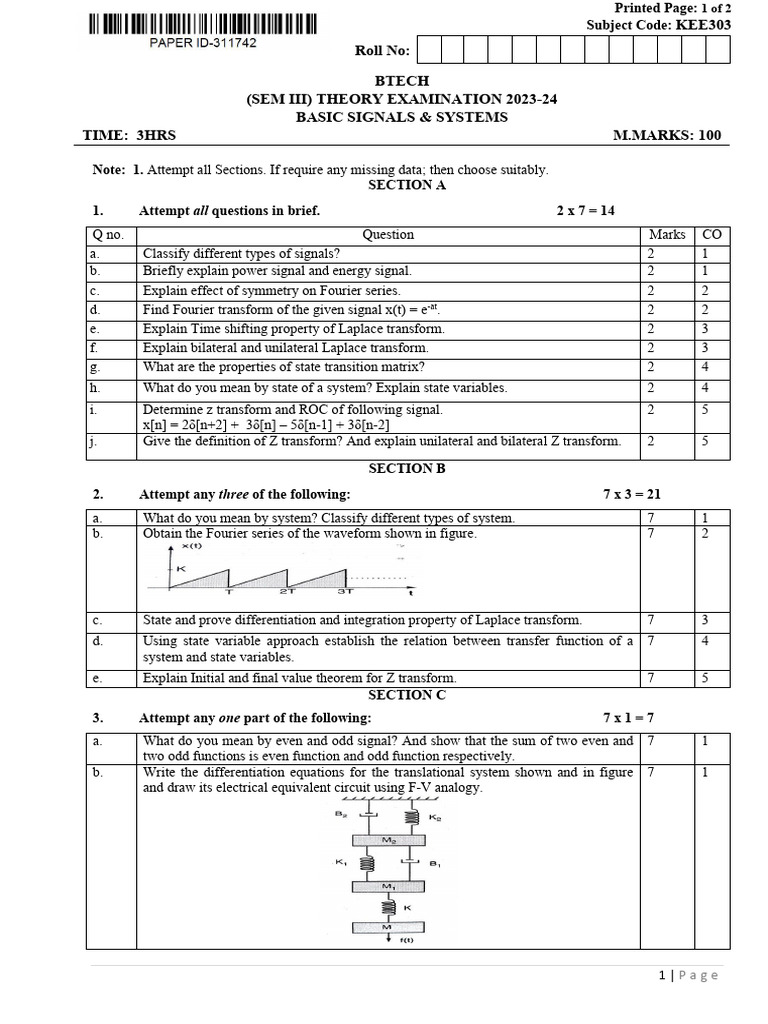 KEE303 Basic Signals & Systems Exam | PDF | Telecommunications Engineering | Computer Engineering