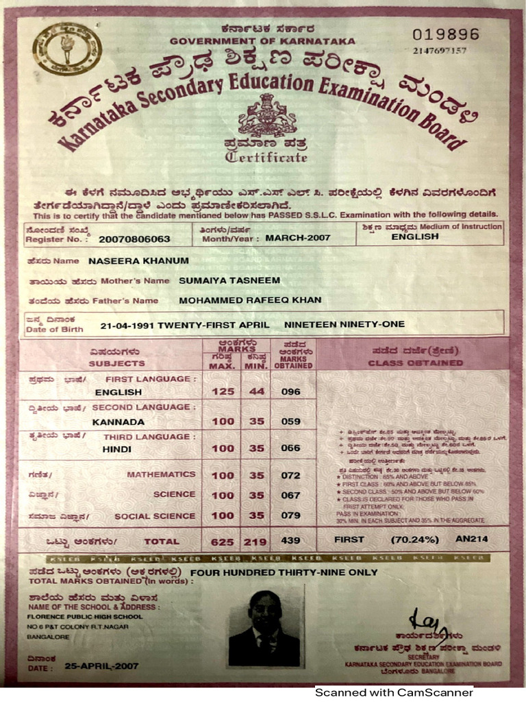 10th Marks Card | PDF