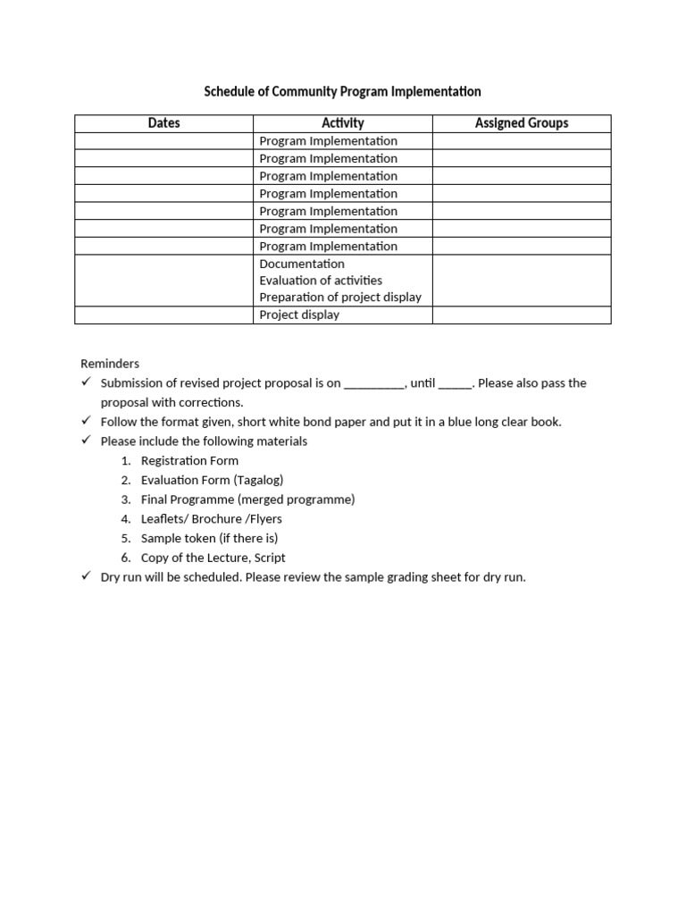 Schedule For Program Implementation | PDF