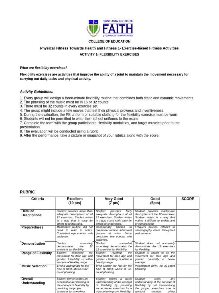Guidelines For ACTIVITY 1 Flexibilty Exercises | PDF | Physical Fitness