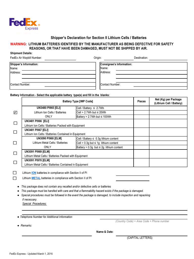 Lithium Battery Declaration Form Guide | PDF | Lithium Ion Battery ...